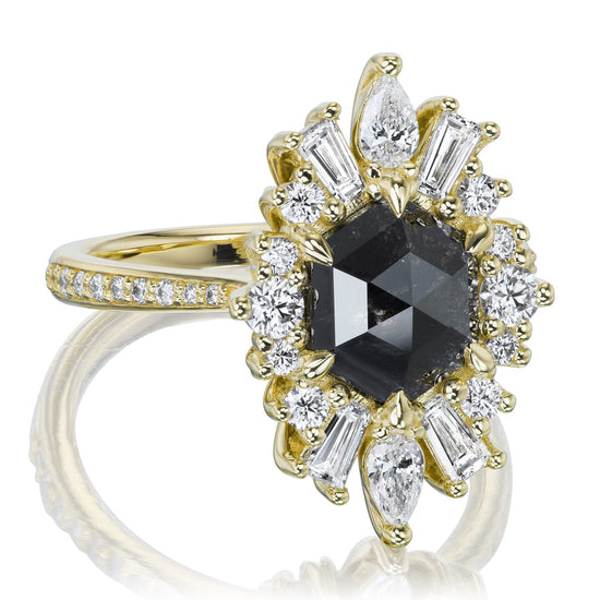 ASTERIA | Hexagon Salt + Pepper Diamond Ring | Kristin Coffin Jewelry
