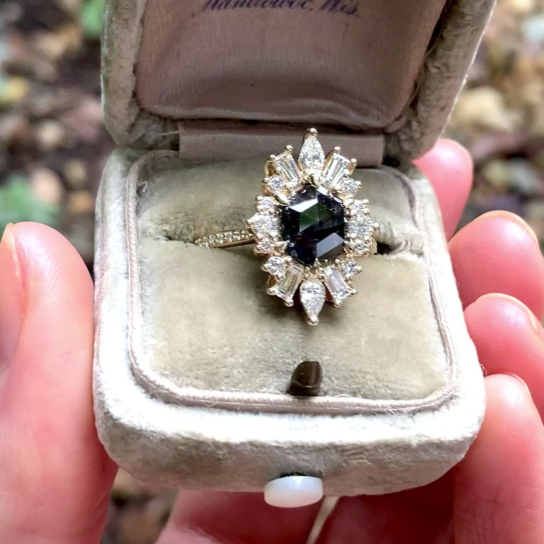 ASTERIA | Hexagon Salt + Pepper Diamond Ring | Kristin Coffin Jewelry