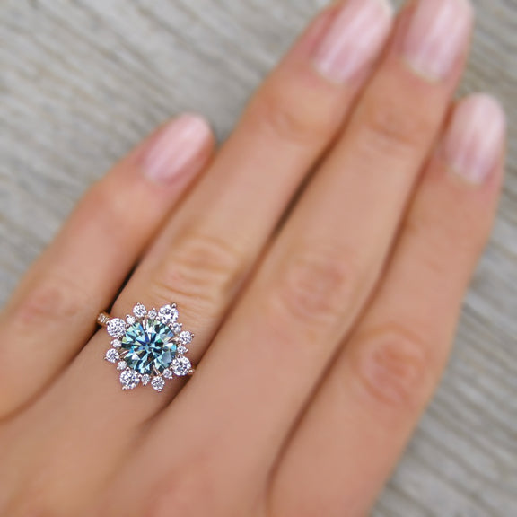 Reyna | Teal Moissanite Ring (1.93ctw+) | Kristin Coffin Jewelry